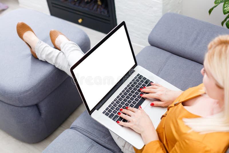 Young Beautiful Woman Using a Laptop Computer at Home Stock Image ...