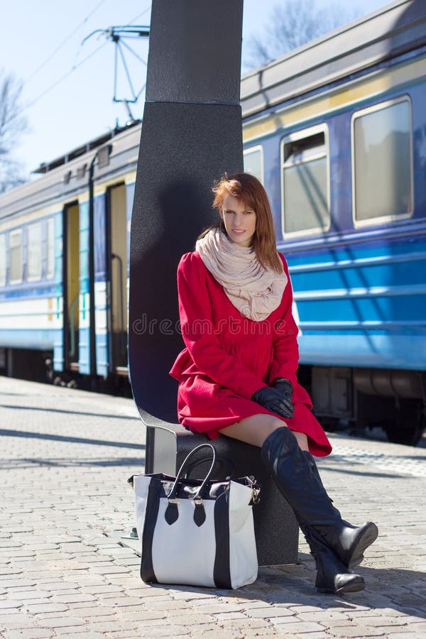 Young Beautiful Woman Waiting for Train on the Platform Stock Photo ...