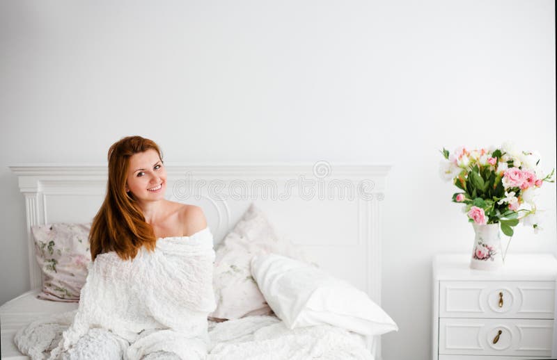 Young Beautiful Woman Waking Up Fully Rested Stock Photo - Image of ...