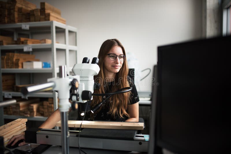 Young Beautiful Woman Work in Students Laboratory. Student Working in ...