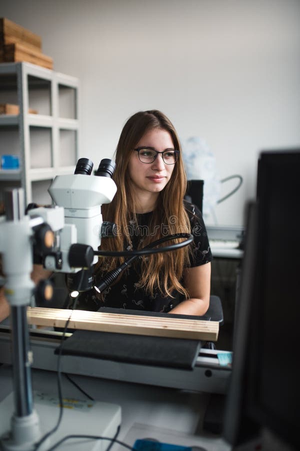 Young Beautiful Woman Work in Students Laboratory. Student Working in ...