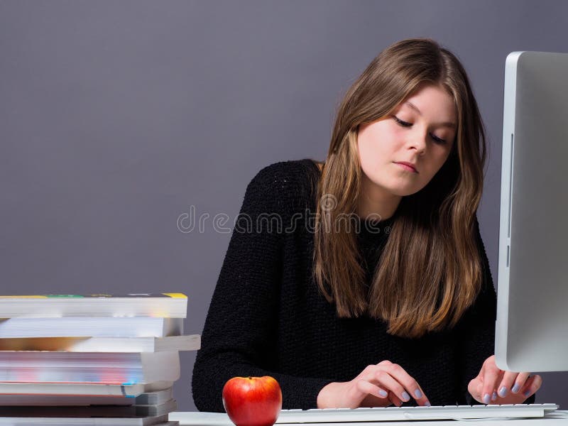 Young Beautiful Woman Working on a Computer Stock Photo - Image of ...