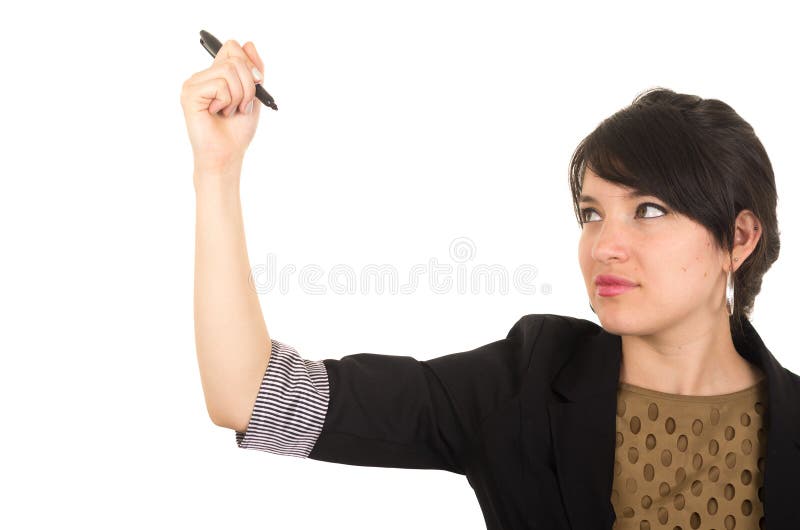 Young Beautiful Woman Writing with Marker Copy Stock Photo - Image of ...