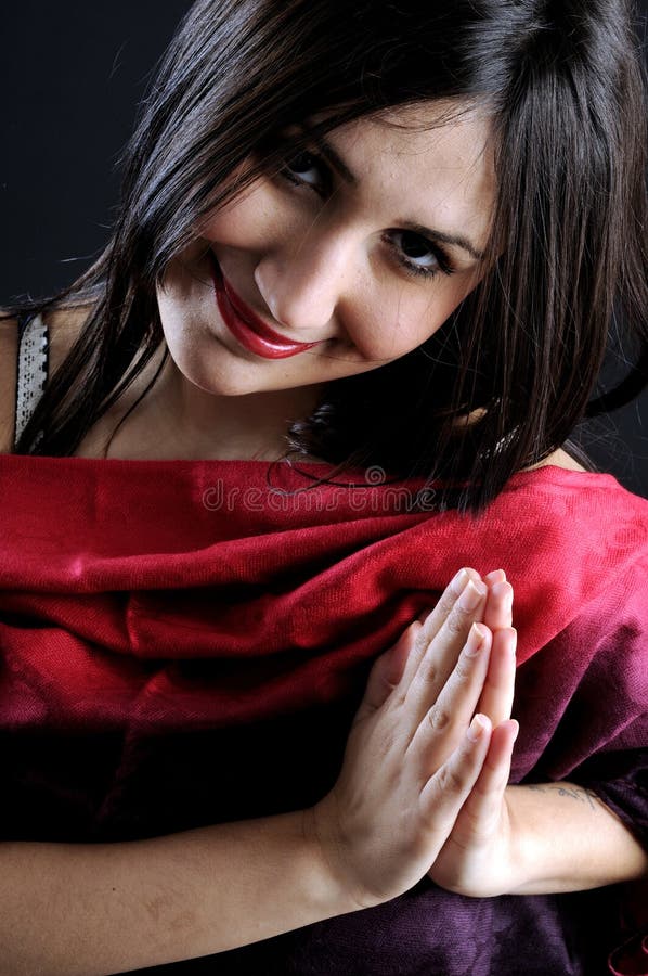 Young and Beautiful Women Praying with Open Eyes Stock Photo - Image of ...