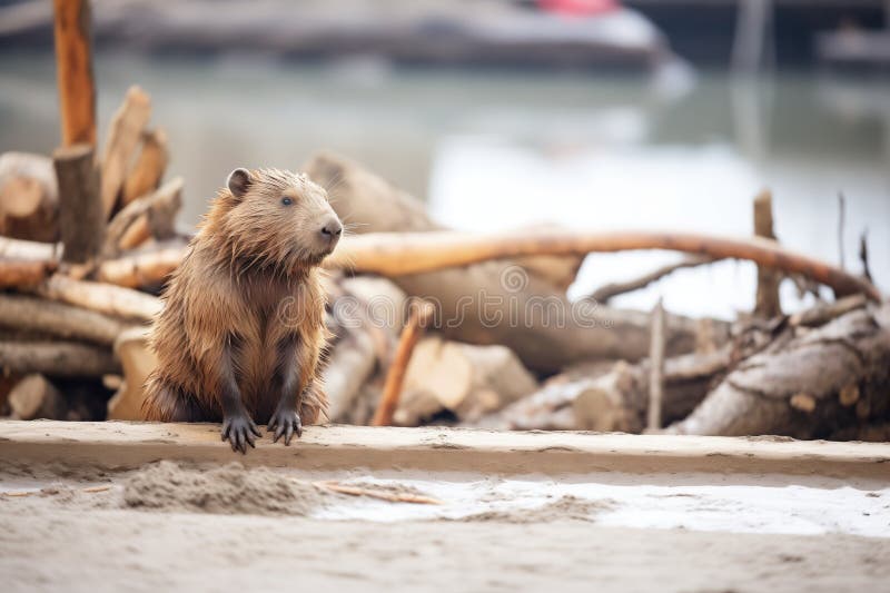 Young Beaver beside Dam Construction Stock Photo - Image of mammal ...