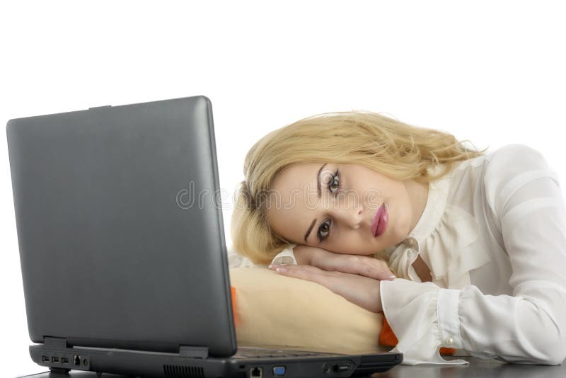 Young Beutiful Women Sleeping with Laptop Stock Image - Image of lying ...