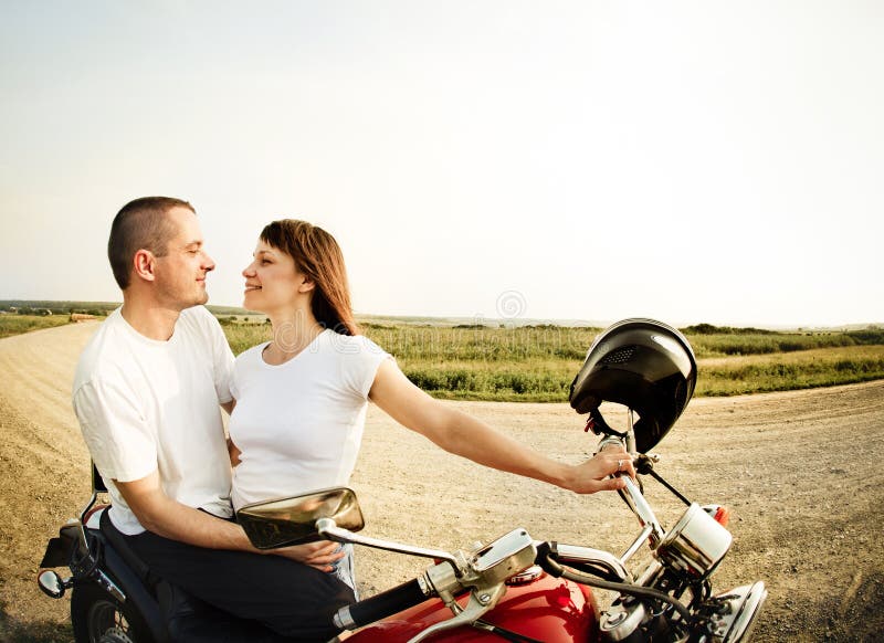 Young Biker Couple on the Country Road Stock Image - Image of love ...