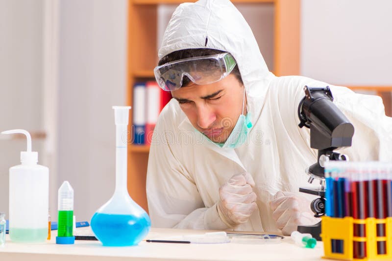 Biochemist Wearing Protective Uniform in Abandoned Forest, Statistic ...