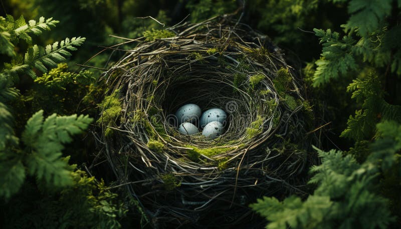 Young Bird Hatching in Nature, Surrounded by Fresh Green Leaves ...