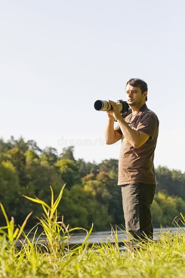 Young Bird Watcher with Photo Camera Stock Photo - Image of outdoors ...