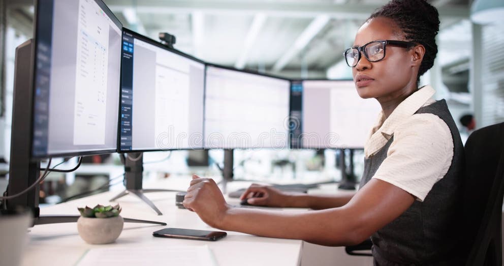 Young Black Accountant Using Electronic Invoice Software Stock Photo ...