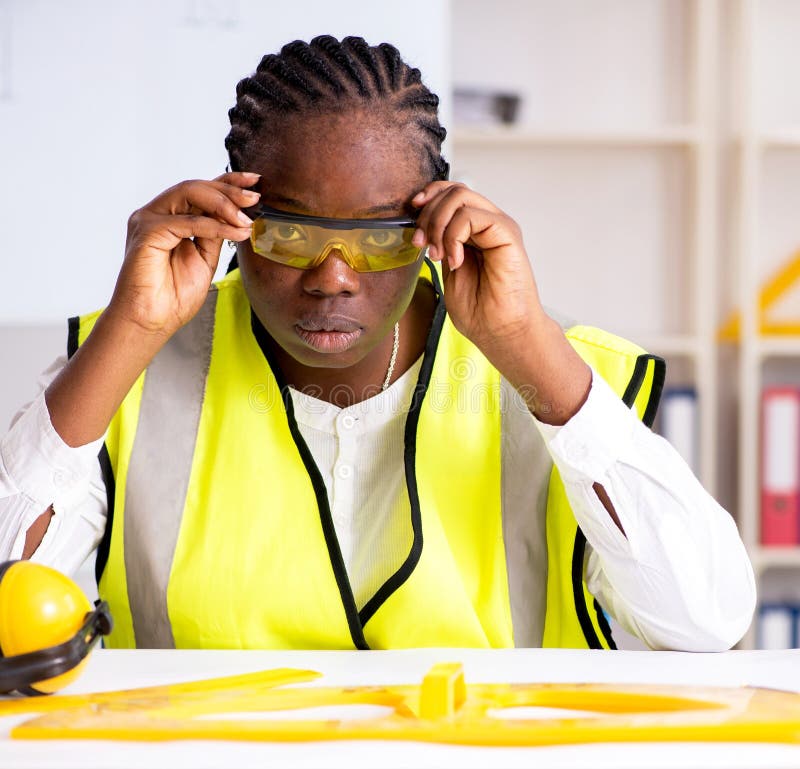 Young Black Architect Working on Project Stock Image - Image of ...