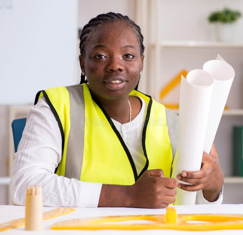 Young Black Architect Working on Project Stock Photo - Image of black ...