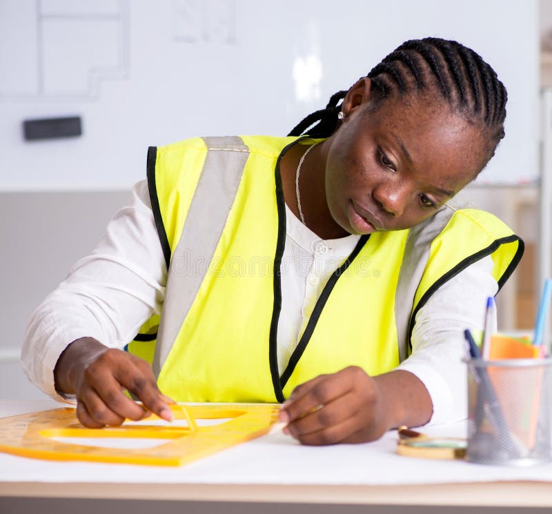 Young Black Architect Working on Project Stock Photo - Image of design ...