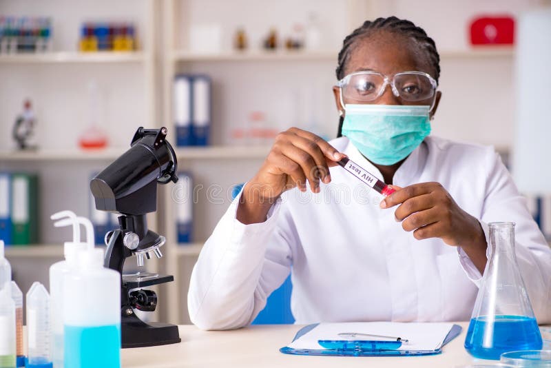 The Young Black Chemist Working in the Lab Stock Image - Image of ...