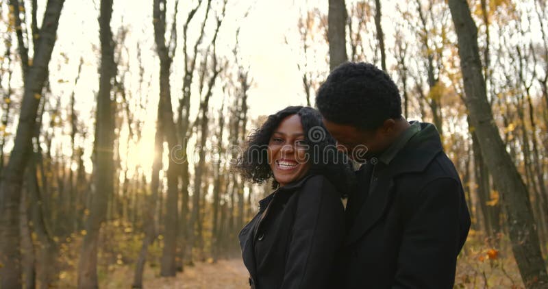 Black Romantic Couple Having Date In Autumn Park Stock Footage Video