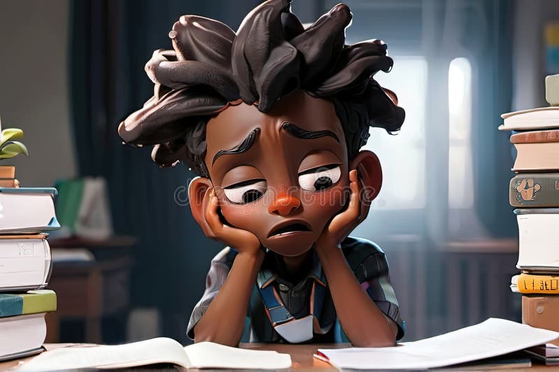 Young Black Man Borred during Studying at 19-8-2024 Stock Illustration - Illustration of student ...