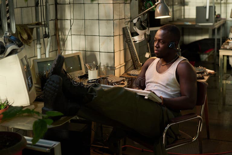 Young Black Man Coding on Old Computer Stock Image - Image of ...