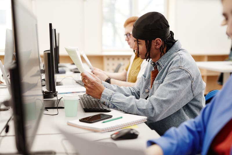 Young Black Man in Computer Lab Stock Image - Image of education ...