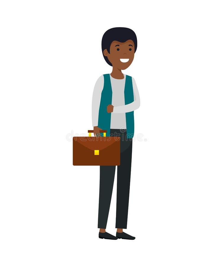 Young Black Man with Portfolio Character Stock Vector - Illustration of ...
