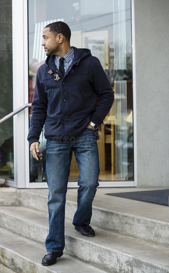 Young Black Man on Steps Looking Left Stock Photo - Image of fashion ...