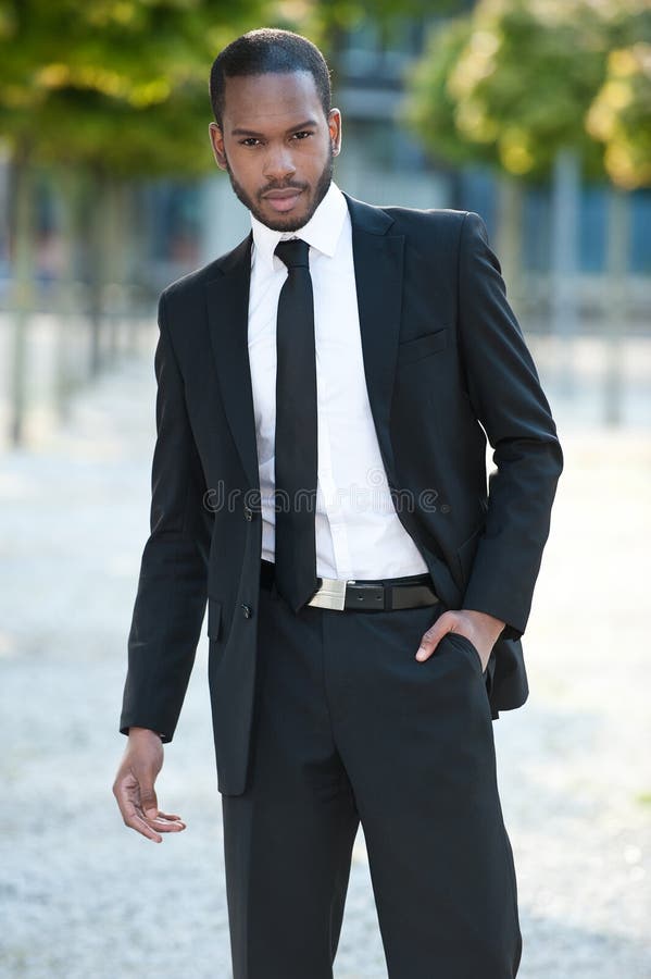 Young Black Man in a Suit Outside Stock Photo - Image of outdoors ...