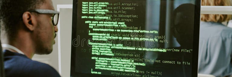 Young Black Specialist Testing Cybersecurity Code Website Header Stock ...