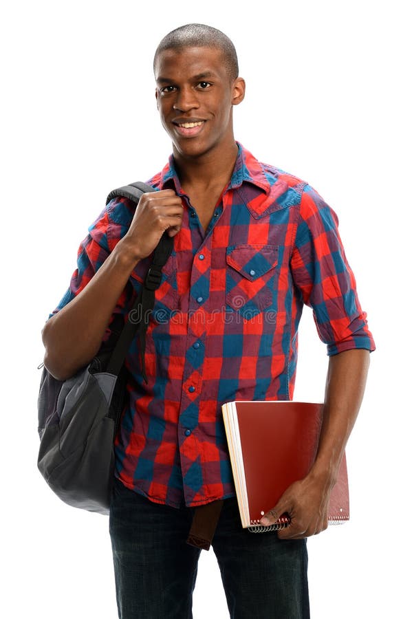 African American Student Walking with Bag and Mobile Phone Stock Photo ...