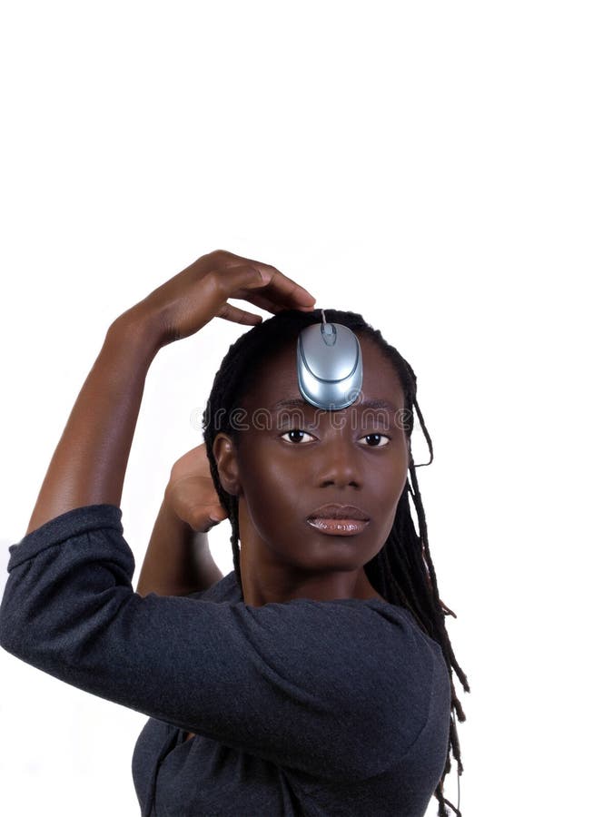 Young Black Woman with Computer Mouse on Head Stock Image - Image of ...