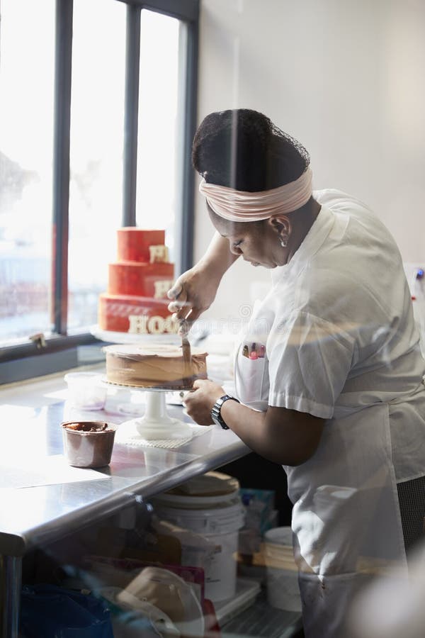 Young Black Woman Preparing Food in a Bakery, Close Up Stock Image ...