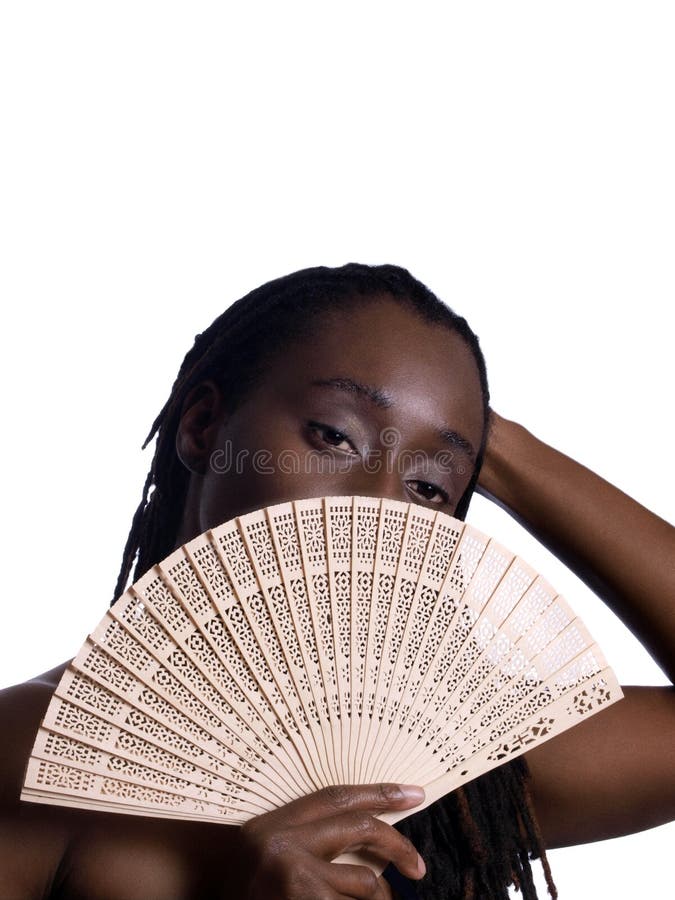 Young Black Woman Portrait with Fan Covering Face Stock Photo - Image ...