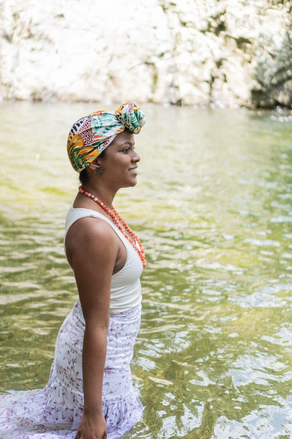 A Young Black Woman in a River in Nature Scene Stock Photo - Image of ...