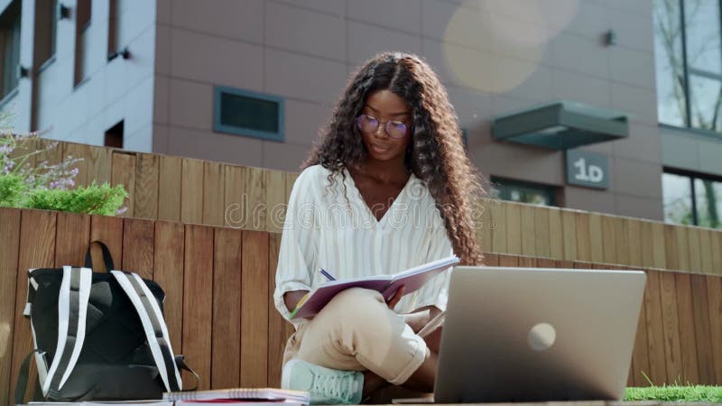 Young Black Woman University Student Learning Online Using Laptop ...