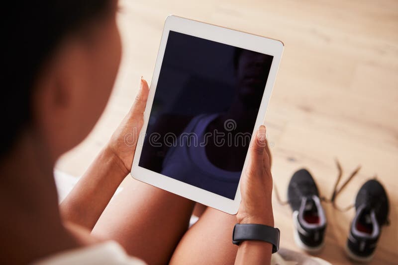 Young Black Woman Using Laptop Computer, Over-shoulder View Stock Image ...