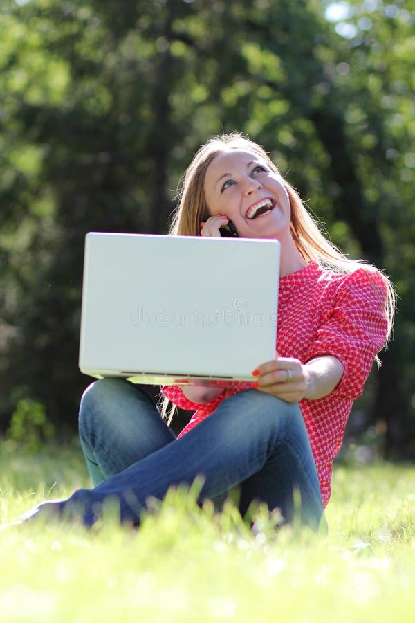Young Blond Having Fun with Laptop Stock Image - Image of face, casual ...