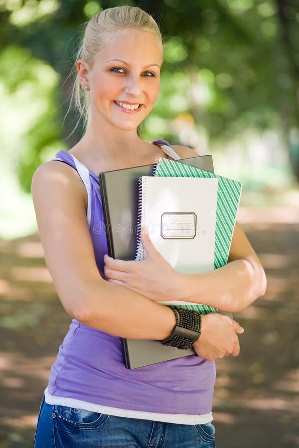 Young Blond Student Girl Portrait Outdoors. Stock Photo - Image of ...