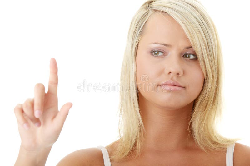 Young Blond Woman Touching Screen Stock Image - Image of corporate ...