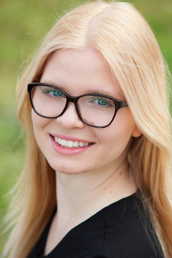Young Blonde Girl With Glasses Smiling Stock Image Image Of Model Glamour 70196181