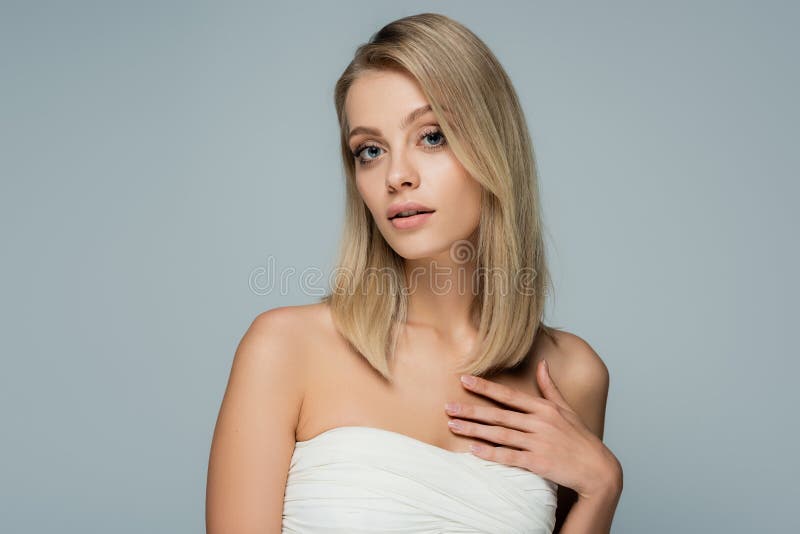 Young Blonde Model with Bare Shoulders Stock Photo - Image of woman ...