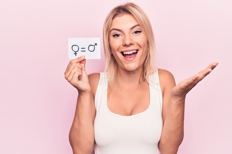 Young Blonde Woman Asking For Sex Discrimination Holding Paper With