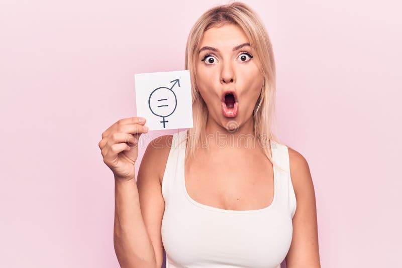Young Beautiful Woman Asking For Sex Discrimination Holding Paper With