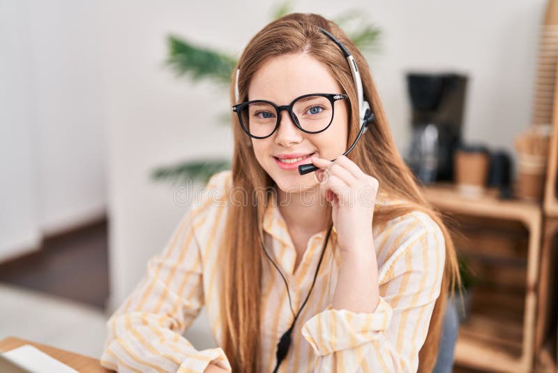 Young Blonde Woman Call Center Agent Working at Office Stock Photo ...