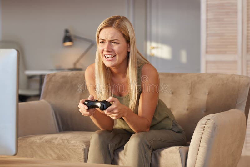 Woman Playing Computer Game Stock Photo - Image of communication, women ...