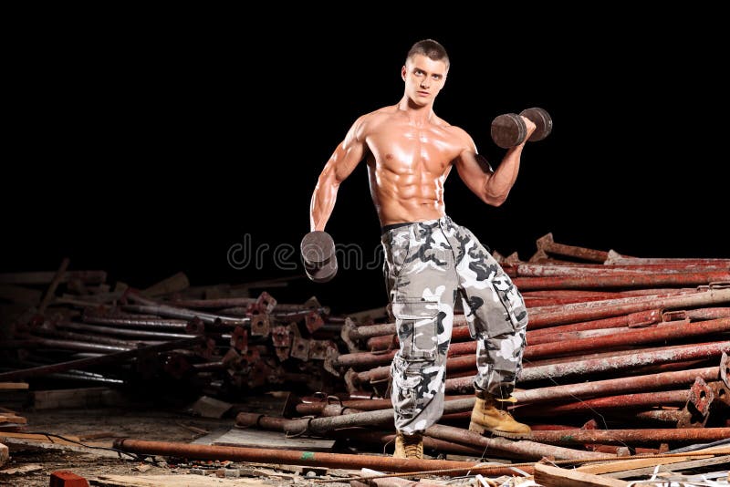 Handsome, Muscular Construction Worker Shirtless Outdoor Stock Image ...
