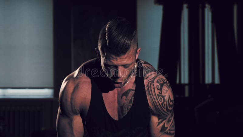 Young Bodybuilder Training in a Gym with Dumbbels. 60 To 24fps 4K Stock ...