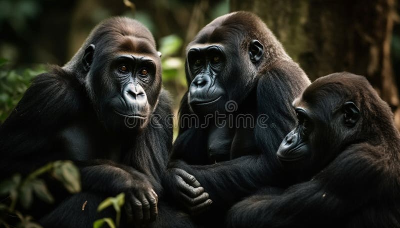 Young Bonobo Sitting, Staring at Camera Lens Generated by AI Stock ...