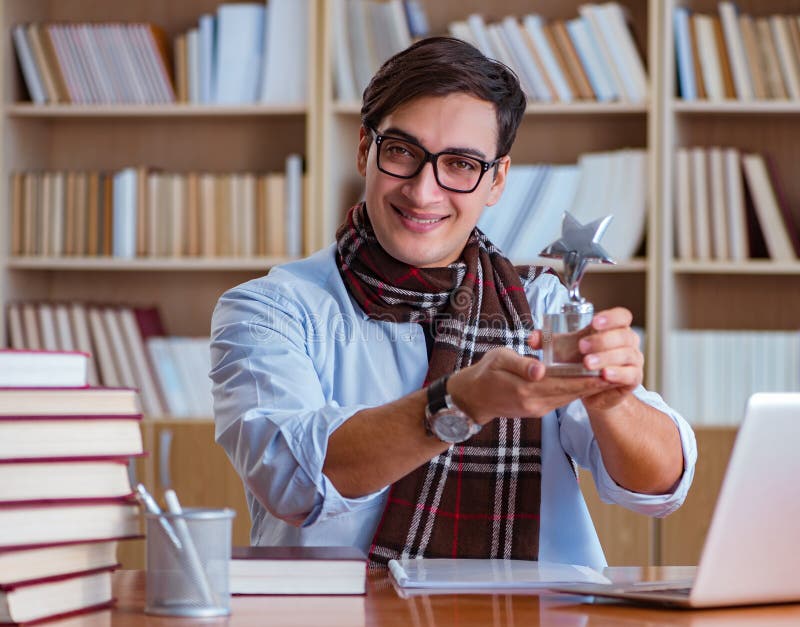 Young Book Writer Writing in Library Stock Image - Image of desk ...