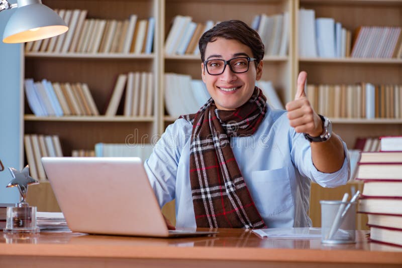 The Young Book Writer Writing in Library Stock Image - Image of male ...