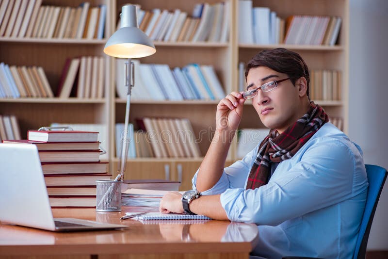 The Young Book Writer Writing in Library Stock Image - Image of ...