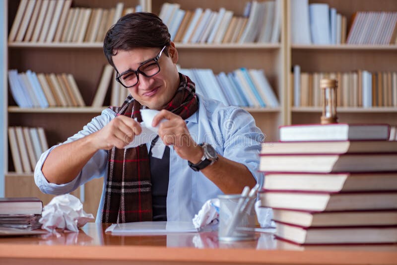 The Young Book Writer Writing in Library Stock Image - Image of ...
